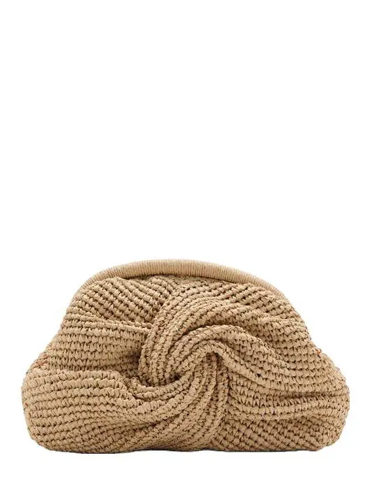 Mango Woven Frame Clutch With Chain Strap - Beige