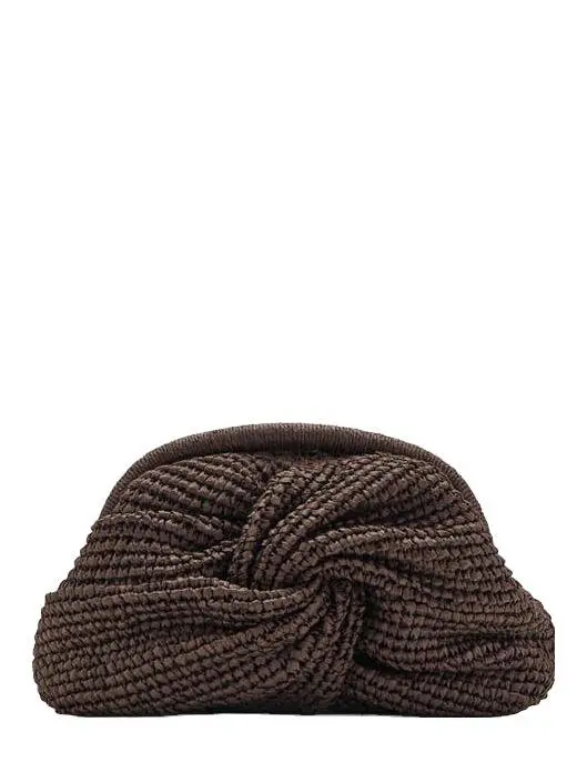 Mango Woven Frame Clutch With Chain Strap - Chocolate