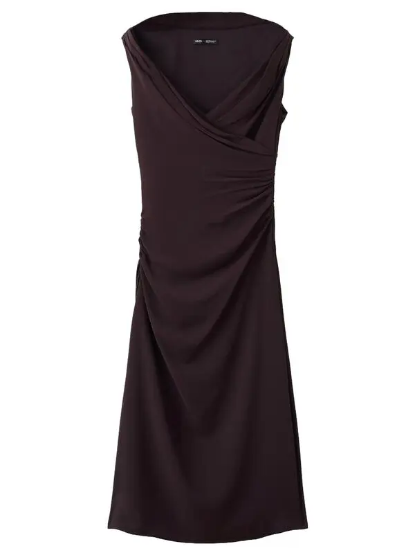 Mango Ruched Off-the-shoulder Dress - Brown