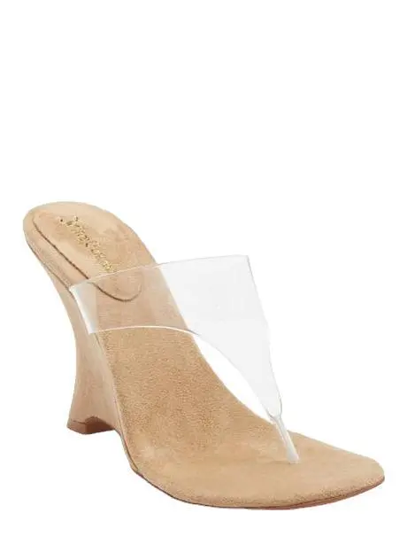Jeffrey Campbell Persistent Wedge Slide Sandal - Beige Suede Clear