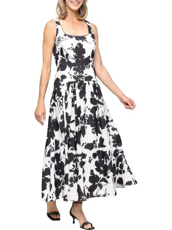 SL FASHIONS Floral Drop Waist Gown - Ivory Black
