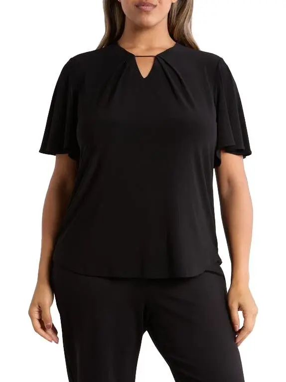 Anne Klein Pleat Neck Bell Sleeve Top - Anne Black