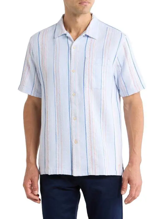 Tommy Bahama Milano Textured Stripe Cotton Camp Shirt - Dew Drop