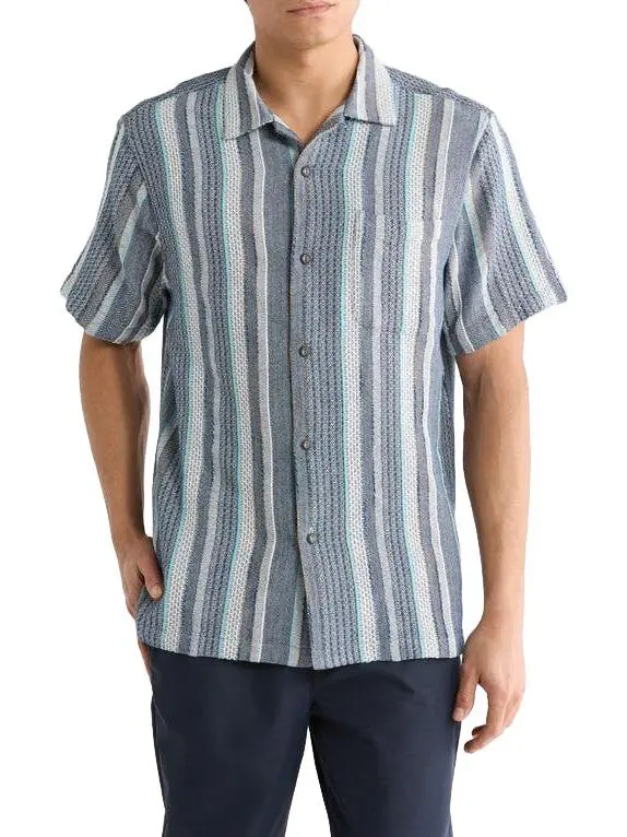 Tommy Bahama Milano Textured Stripe Cotton Camp Shirt - Kingfish