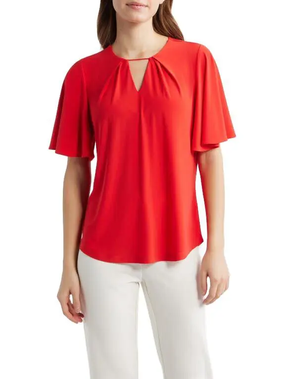 Anne Klein Pleat-neck Bell Sleeve Top - Begonia Red