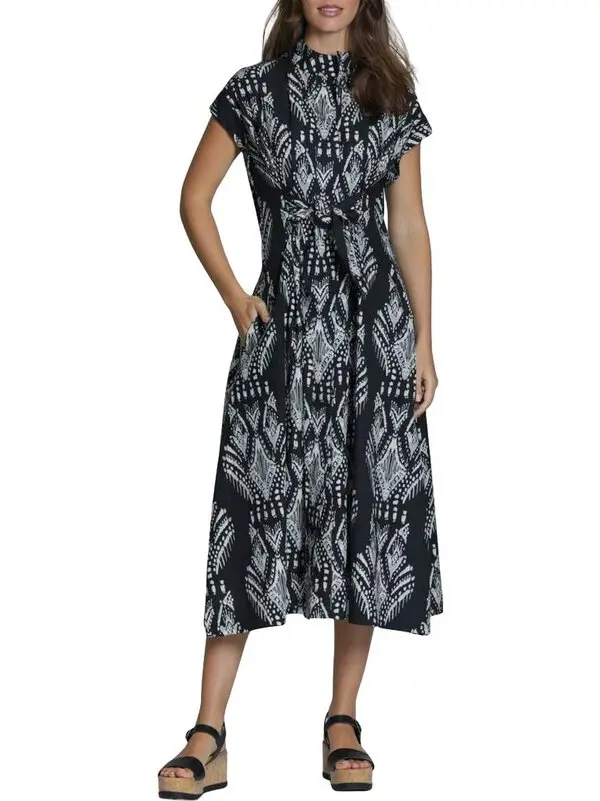 APNY Tie-front Cotton Midi Dress - Blacknatural