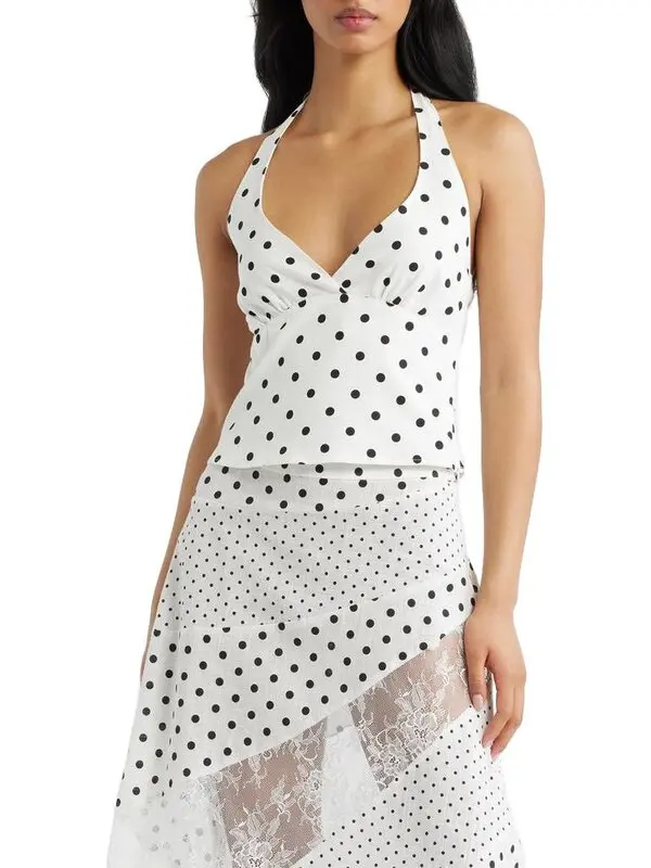 Princess Polly Alter Of Love Polka Dot Halter Top - White Polka Dot