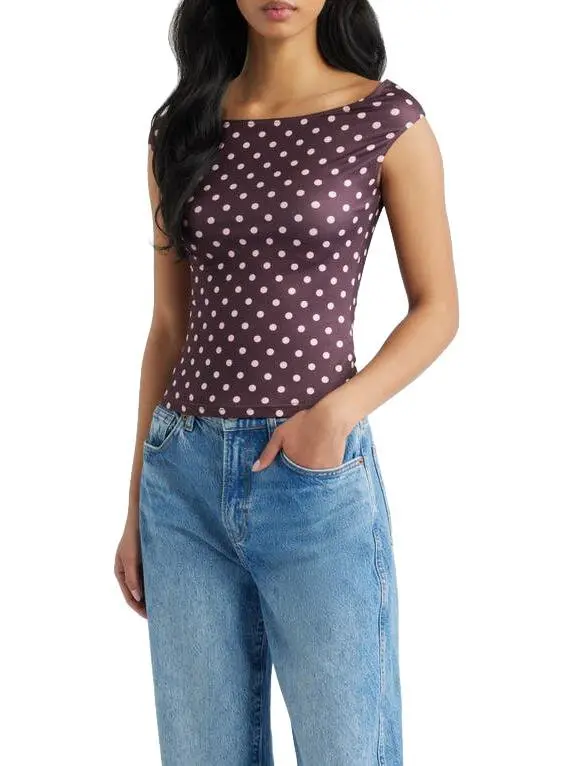 Princess Polly Cheirosa Polka Dot Top - Chocolate/pink