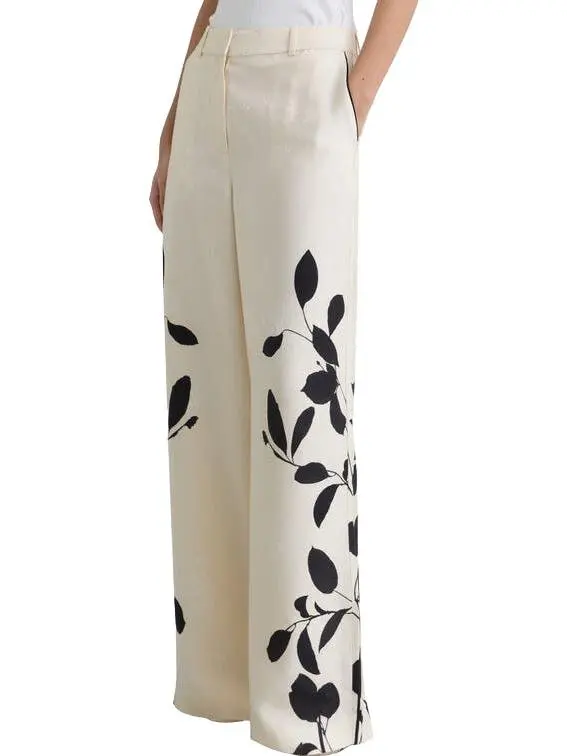 REISS Delilah Floral Wide Leg Pants - Ivory/black