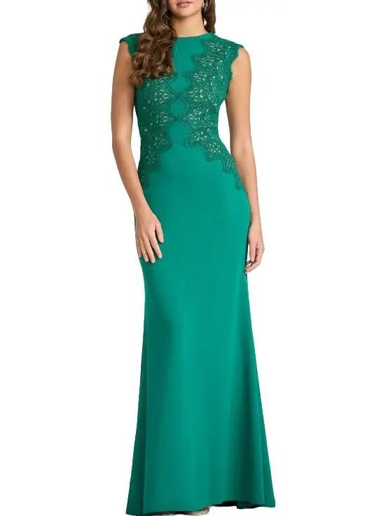 Tadashi Shoji Embroidered Detail Crepe Body-con Gown - Emerald