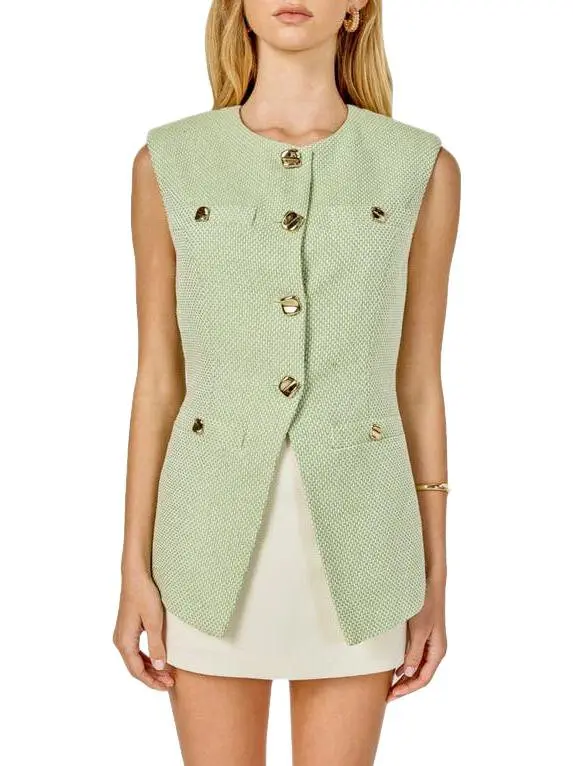 Endless Rose Tweed Vest - Pistachio/white