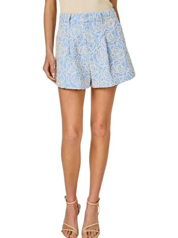 Endless Rose Embroidered High-waist Shorts - Blue