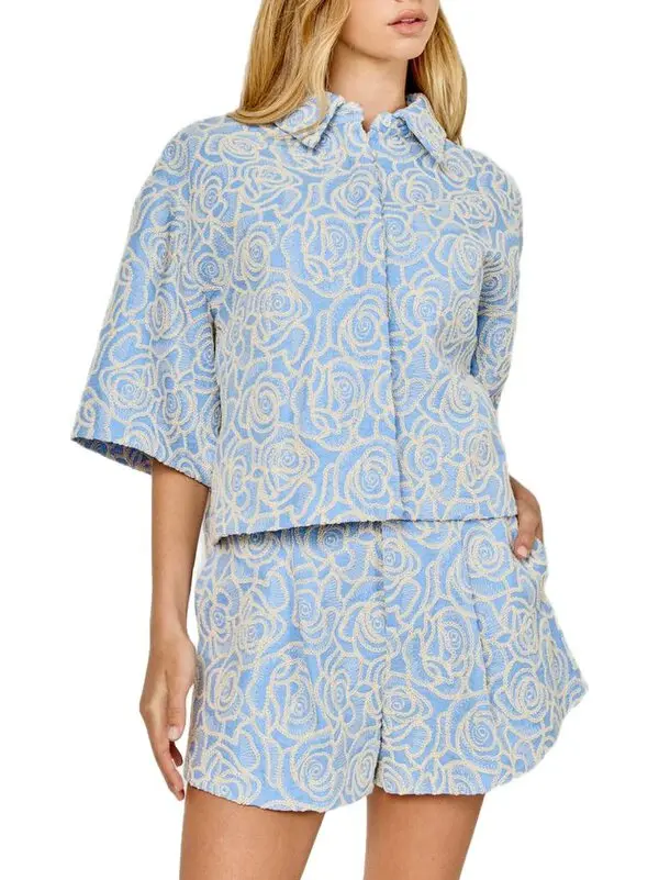 Endless Rose Embroidered Button-up Shirt - Blue