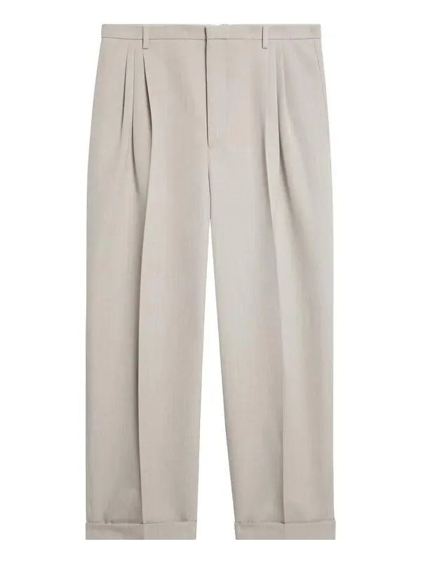 Bottega Veneta Pleated Dry Wool Mélange Toile Trousers - 1105 Stone Melange