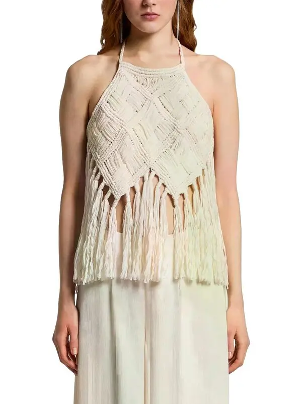 Peserico Fringe Halter Knitted Top - Neutrals