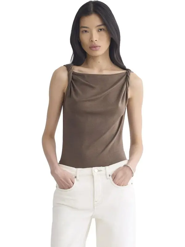 Everlane Cowl Neck Twist Tank Top - Deep Taupe