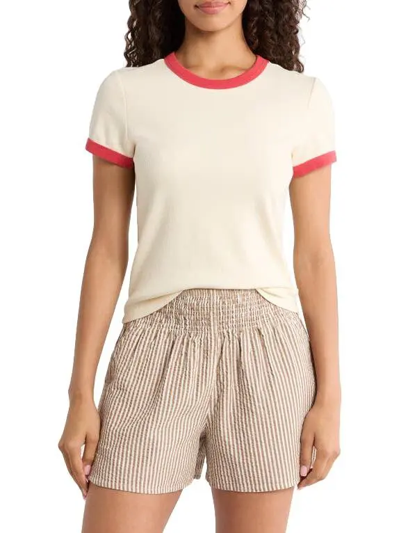 Marine Layer Lexi Rib Ringer T-shirt - Cream And Poppy