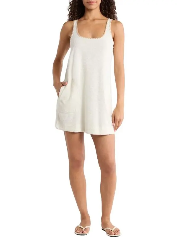 Marine Layer Whipstitch Detail French Terry Shift Dress - Antique White