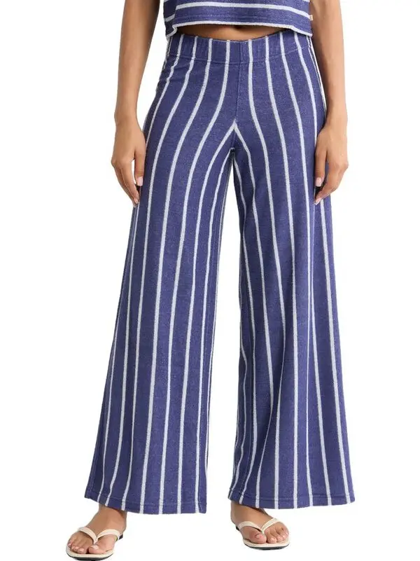 Marine Layer Beach Stripe Terry Cloth Pants - Bay Blue And White Stripe