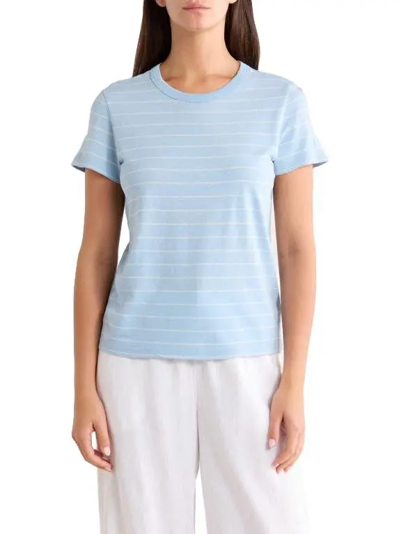Marine Layer Striped Crewneck T-shirt - Soft Chambray Stripe