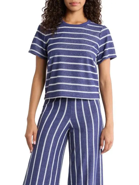 Marine Layer Stripe Beach Terry T-shirt - Bay Blue And White Stripe