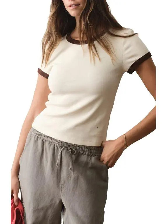 Marine Layer Lexi Rib Ringer T-shirt - Cream And Coffee
