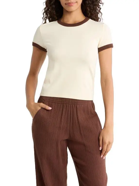 Marine Layer Lexi Rib Ringer T-shirt - Cream And Coffee