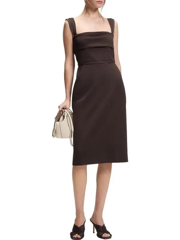 BOSS Slim Fit Jersey Dress With Layered Detail - Cave Brown