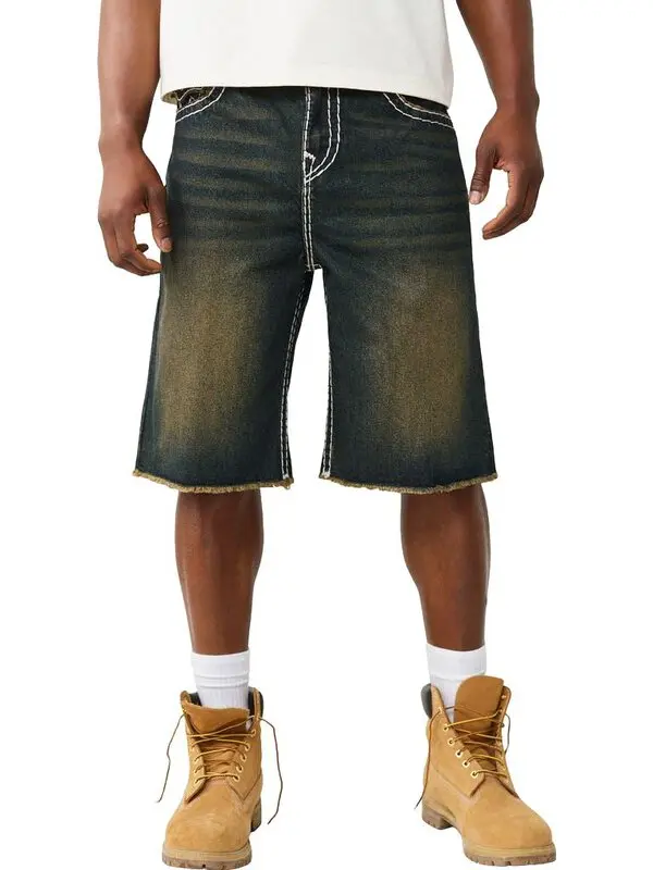True Religion Big T Flap Denim Shorts - Rusted Denim Dark Wash
