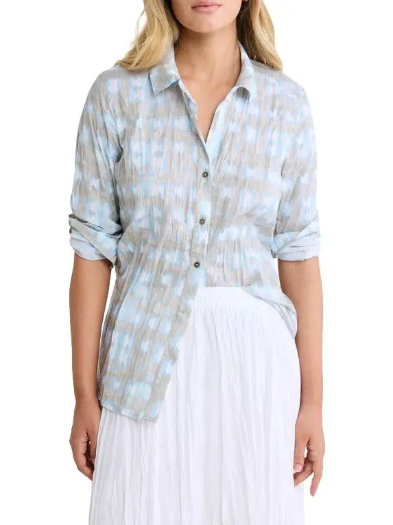 NZ BY NIC AND ZOE Shibori Core Crinkle Button-up Cotton Shirt - Blue Multi