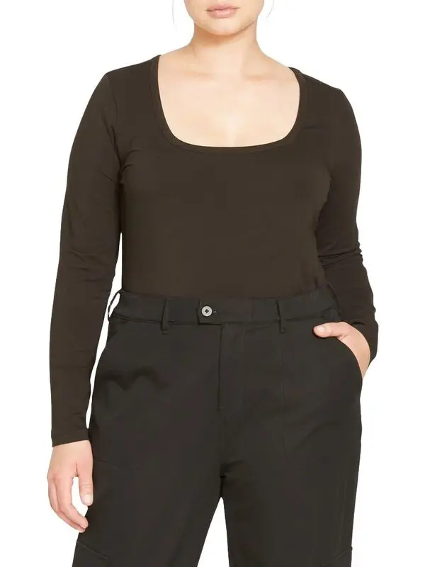 Universal Standard Long Sleeve Square Neck Tee - Black