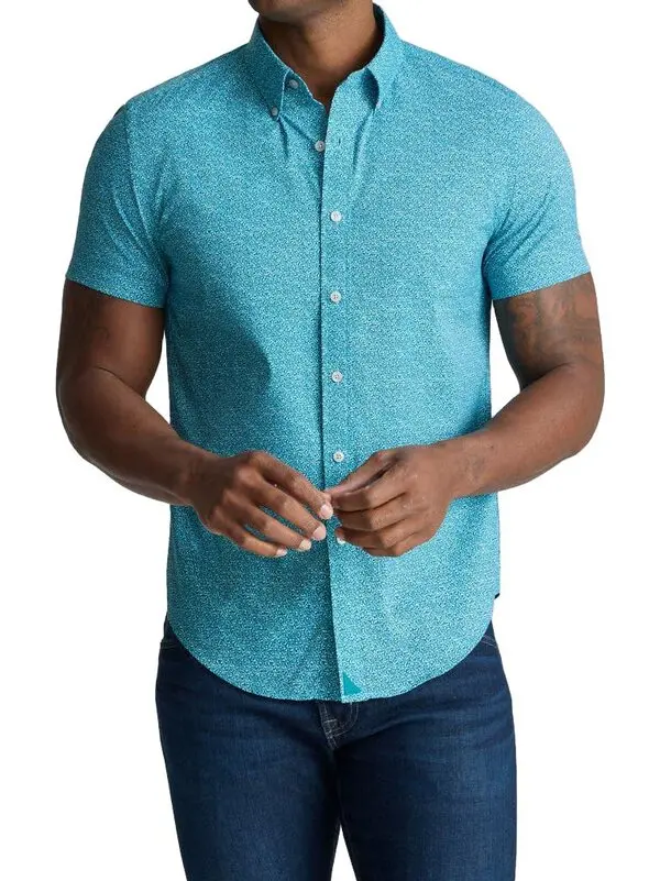 UNTUCKIT Halloway Floral Short Sleeve Performance Button-down Shirt - Navy Teal