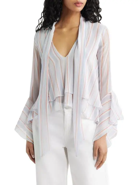 Mango Leif Stripe Ruffle Shirt - Blue