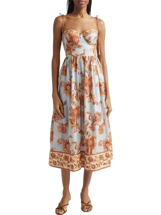 Zimmermann Aster Border Print Corset Midi Sundress - Blue Jacobean