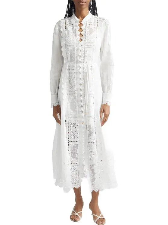 Zimmermann Aster Embroidered Lace-trimmed Midi Dress - Ivory