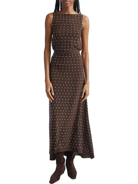 SIEDRES Grace Studded Open Back Jersey Dress - Brown