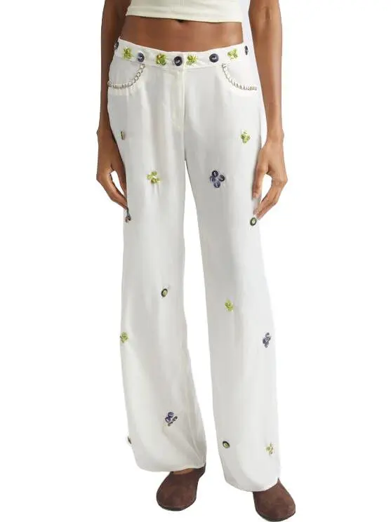 SIEDRES Brity Embellished Low-rise Straight-leg Pants - Ecru