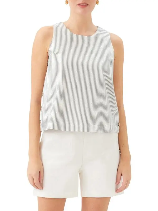 Fifteen Twenty Clarice Side Button Sleeveless Top - Cream W/navy