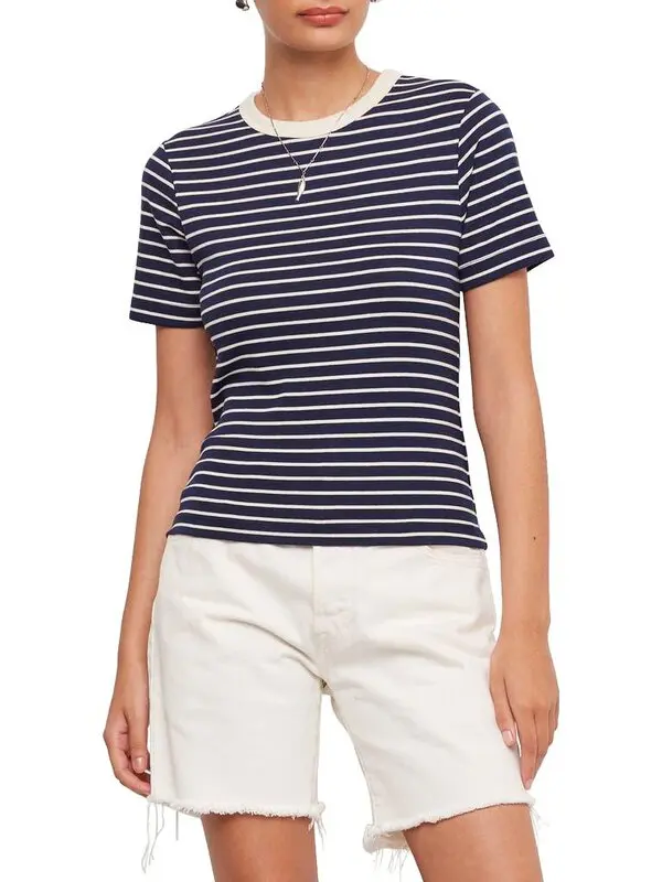Fifteen Twenty Mandy Striped T-shirt - Navy W/cream