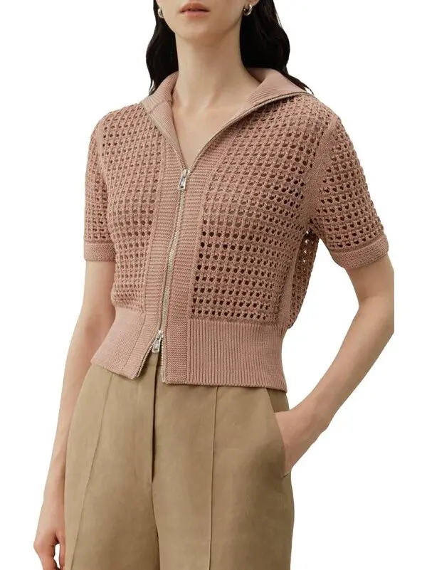 Lilysilk Toscana Pointelle Knit Double-zip Cardigan - Warm Taupe