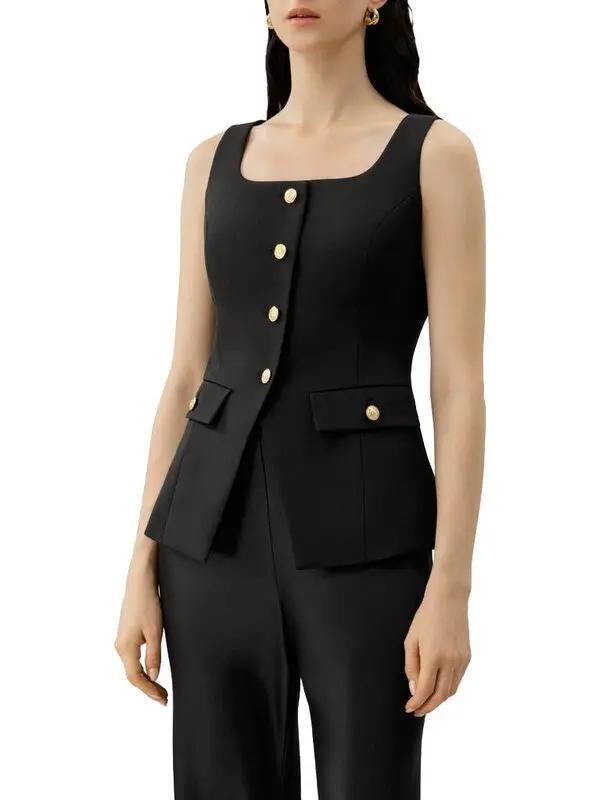 Lilysilk Cintré U-neck Sleeveless Vest - Black
