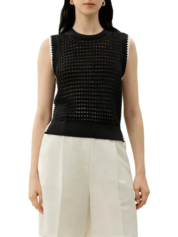 Lilysilk Toscana Pointelle Embroidered Vest - Black