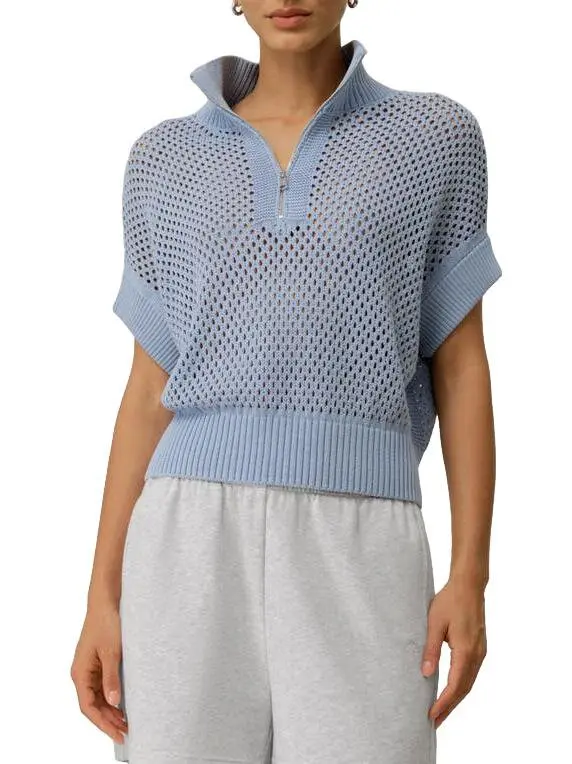 Lilysilk Pointelle Half-zip Knit Sweater - Chambray Blue