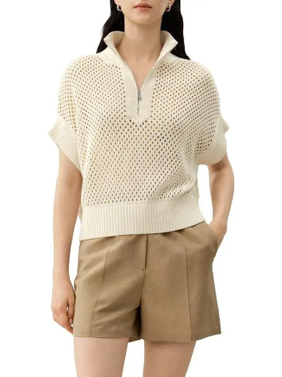 Lilysilk Pointelle Half-zip Knit Sweater - Lily White