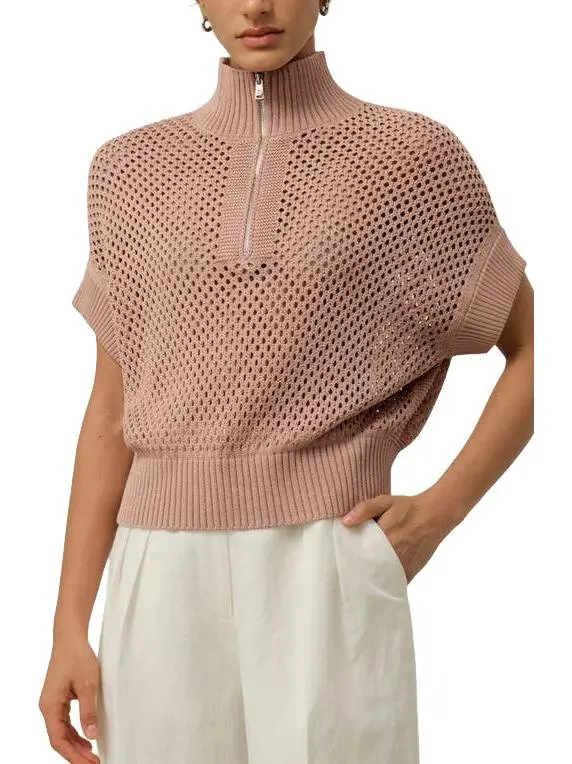 Lilysilk Pointelle Half-zip Knit Sweater - Warm Taupe