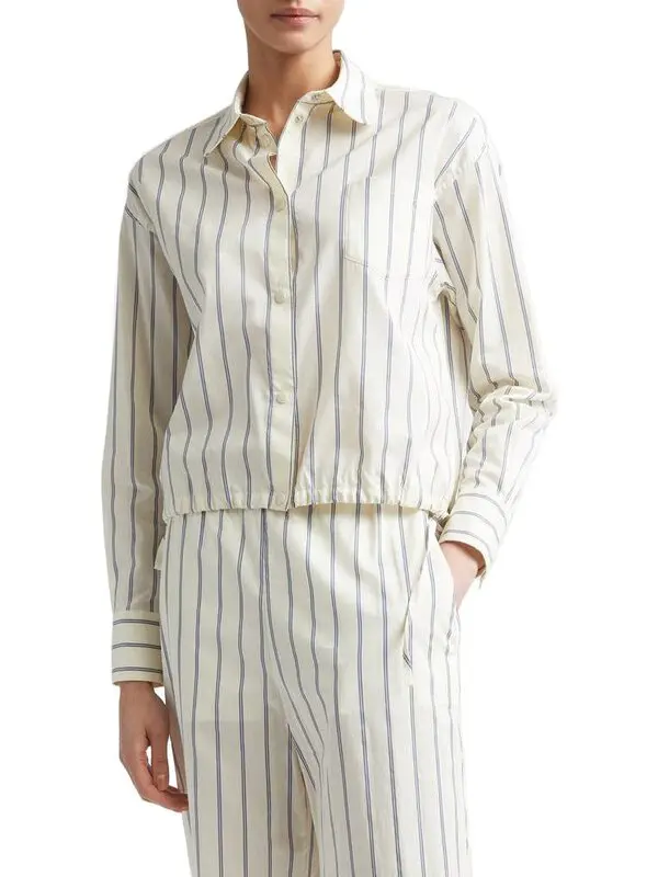 Moncler Stripe Cotton & Silk Snap-up Shirt - White Stripe