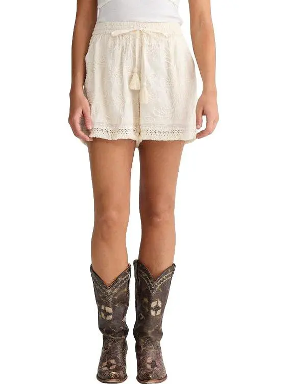 TALISMAN THE LABEL Chantilly Embroidered Fringe Trim Shorts - Natural Embroidery