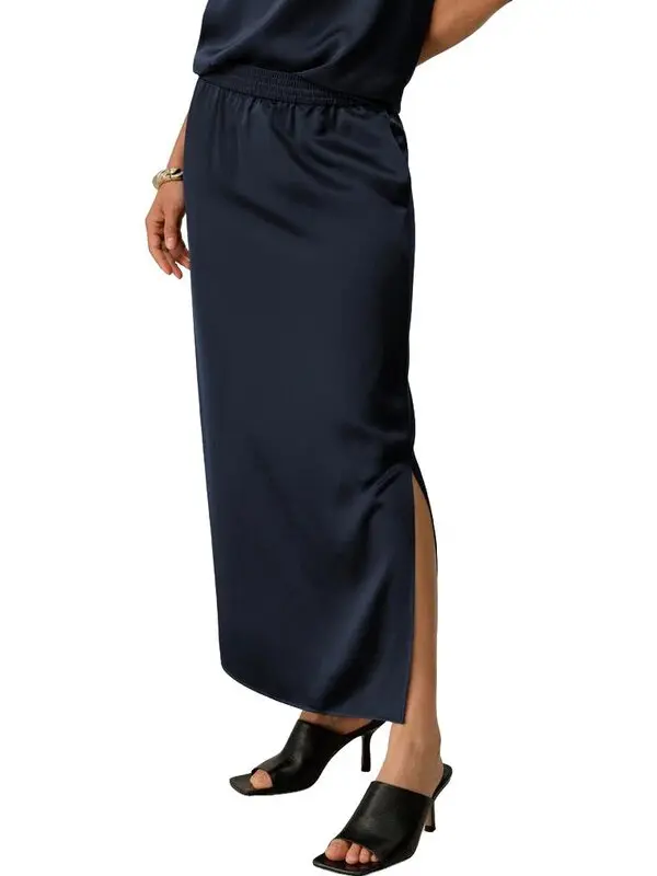 Lilysilk Silk Charmeuse Pull-on Skirt - Midnight Blue