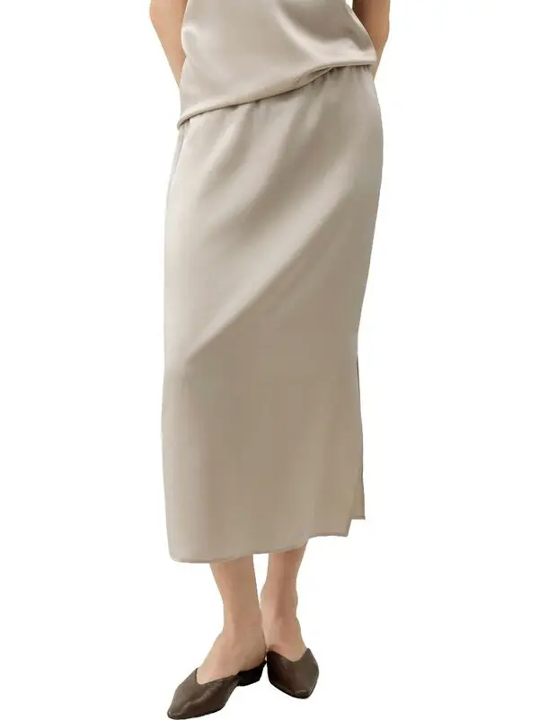 Lilysilk Silk Charmeuse Pull-on Skirt - Silvergray