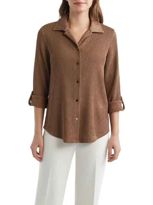 Anne Klein Knit Button-up Shirt - Mushroom